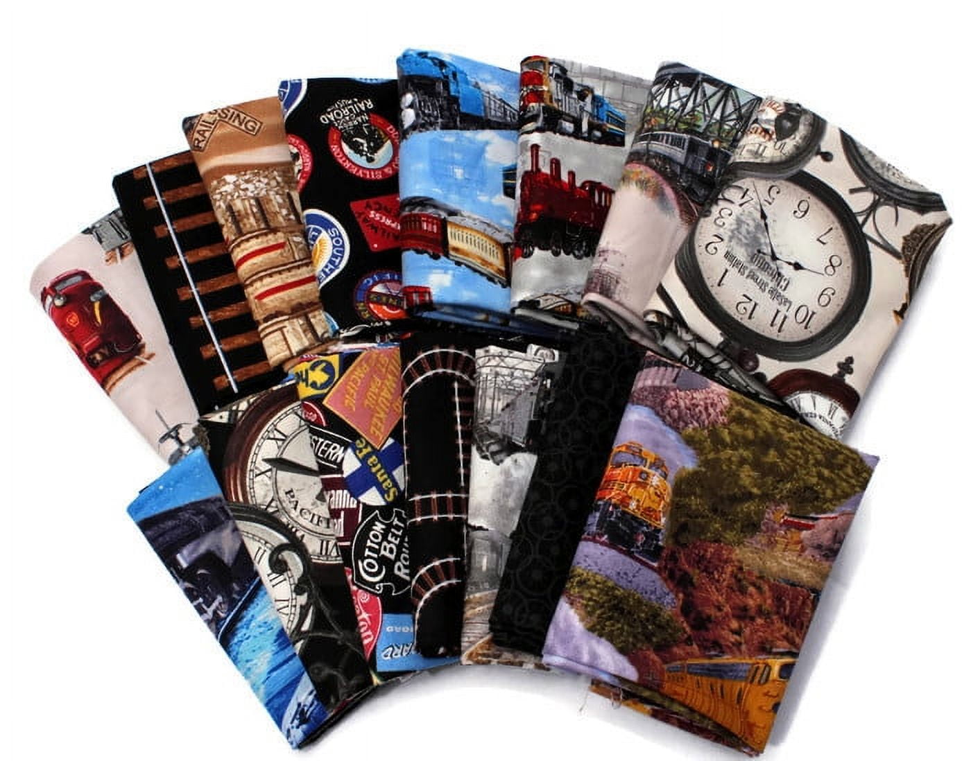 Field's Fabrics, 10 Assorted Fat Quarters, Trains Locomotive Railway ...