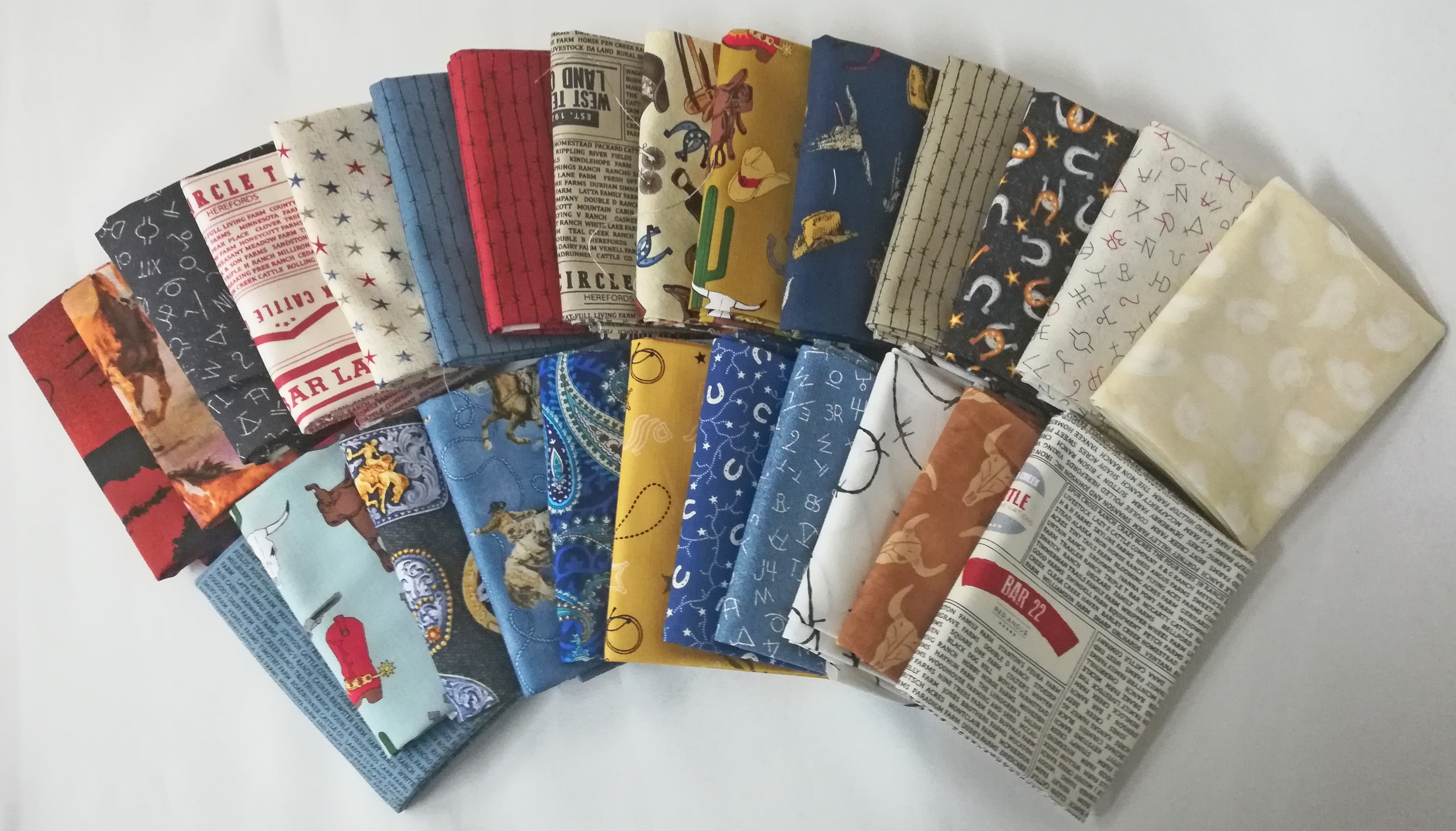 Field's Fabrics, 10 Western Cowboy Fat Quarters, Horses, Rodeo, Lasso ...