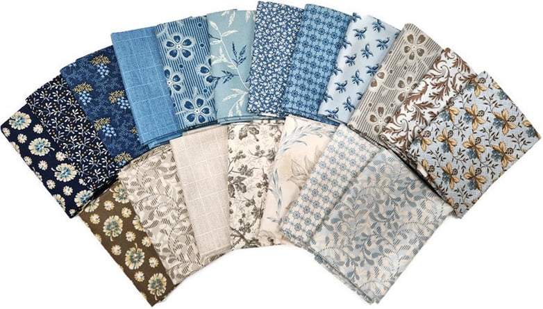10 Fat Quarters - Edyta Sitar Cocoa Blue Assorted Flowers Florals ...