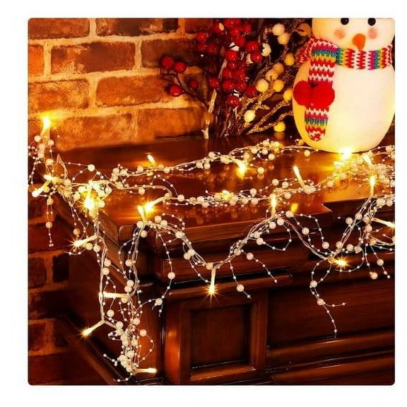 10 Feet 30 LED Christmas Light Metal Berry Beaded Garland Indoor ...