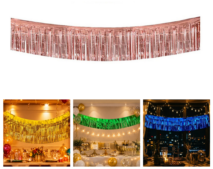 10 Feet Long Roll Foil Fringe Garland - Shiny Metallic Tassle Banner ...