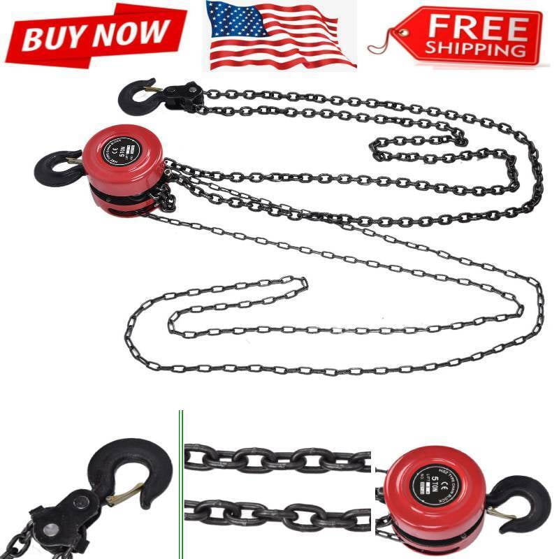 10 Feet Manual Hand Chain Block Hoist w/ 2 Hooks 5 Ton Capacity Lift ...