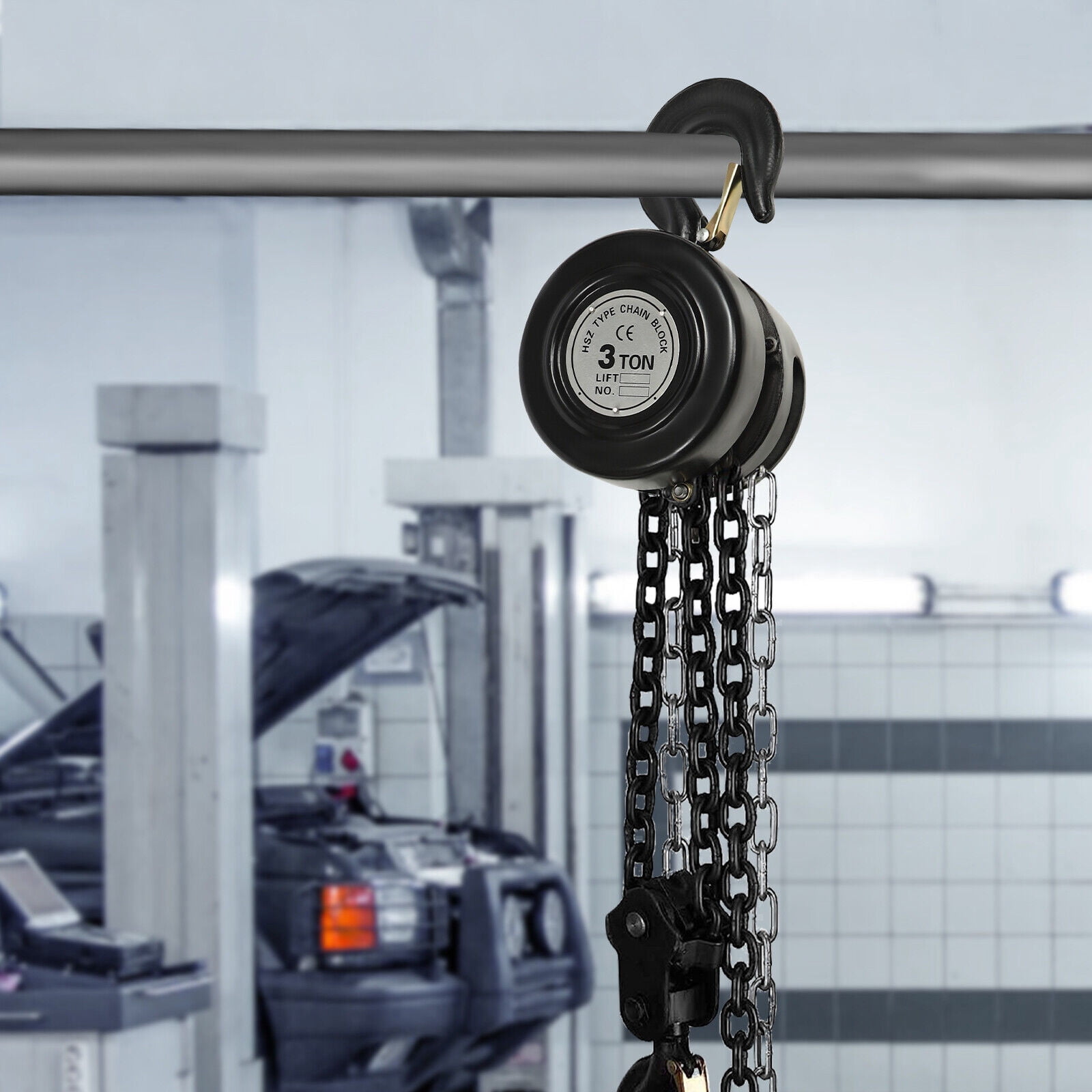 10 Feet Manual Hand Chain Block Hoist with 2 Hooks 3 Ton Capacity Black ...