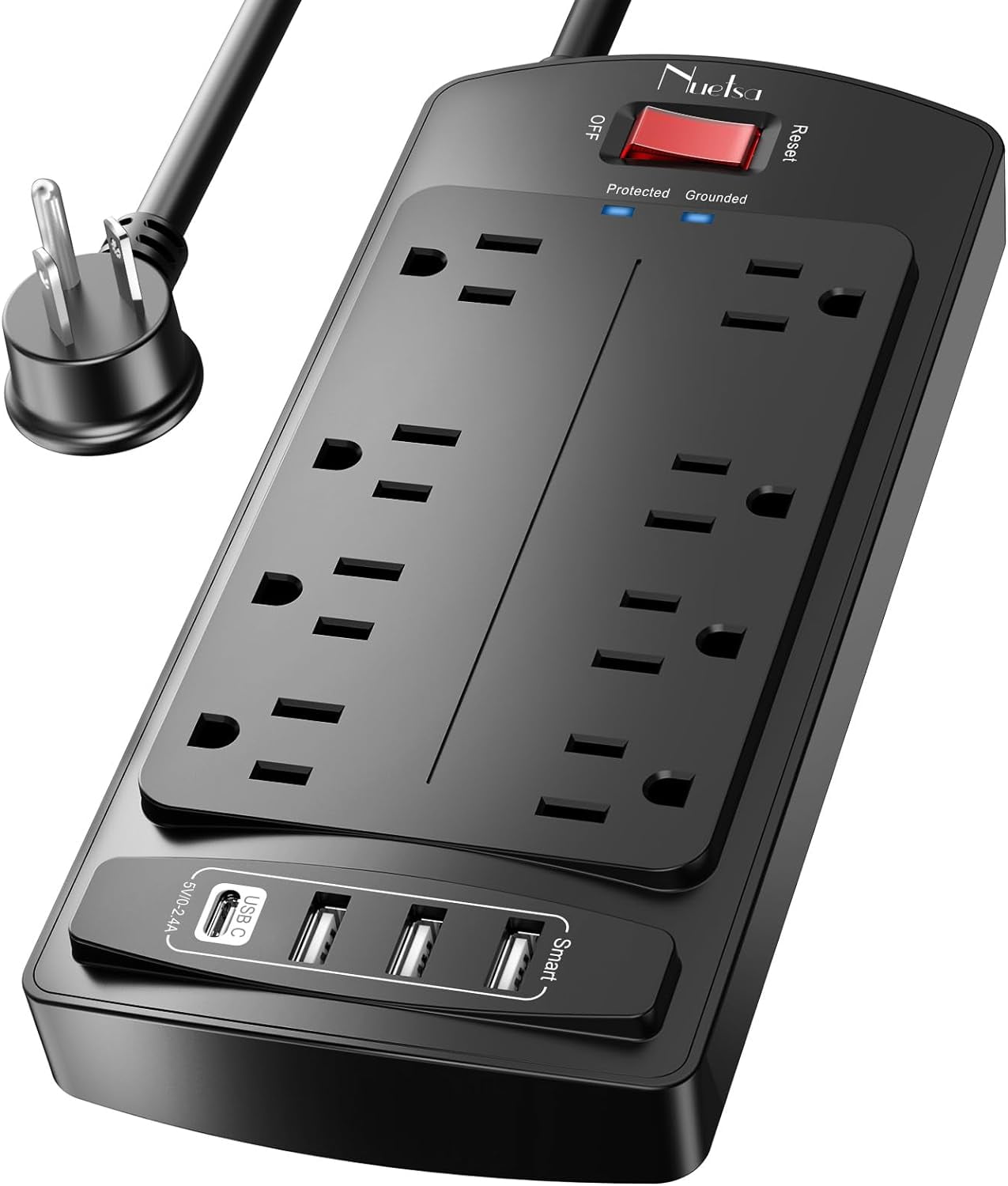 10 Feet Surge Protector Power Strip - Extension Cord(1625W/13A) with 8 ...