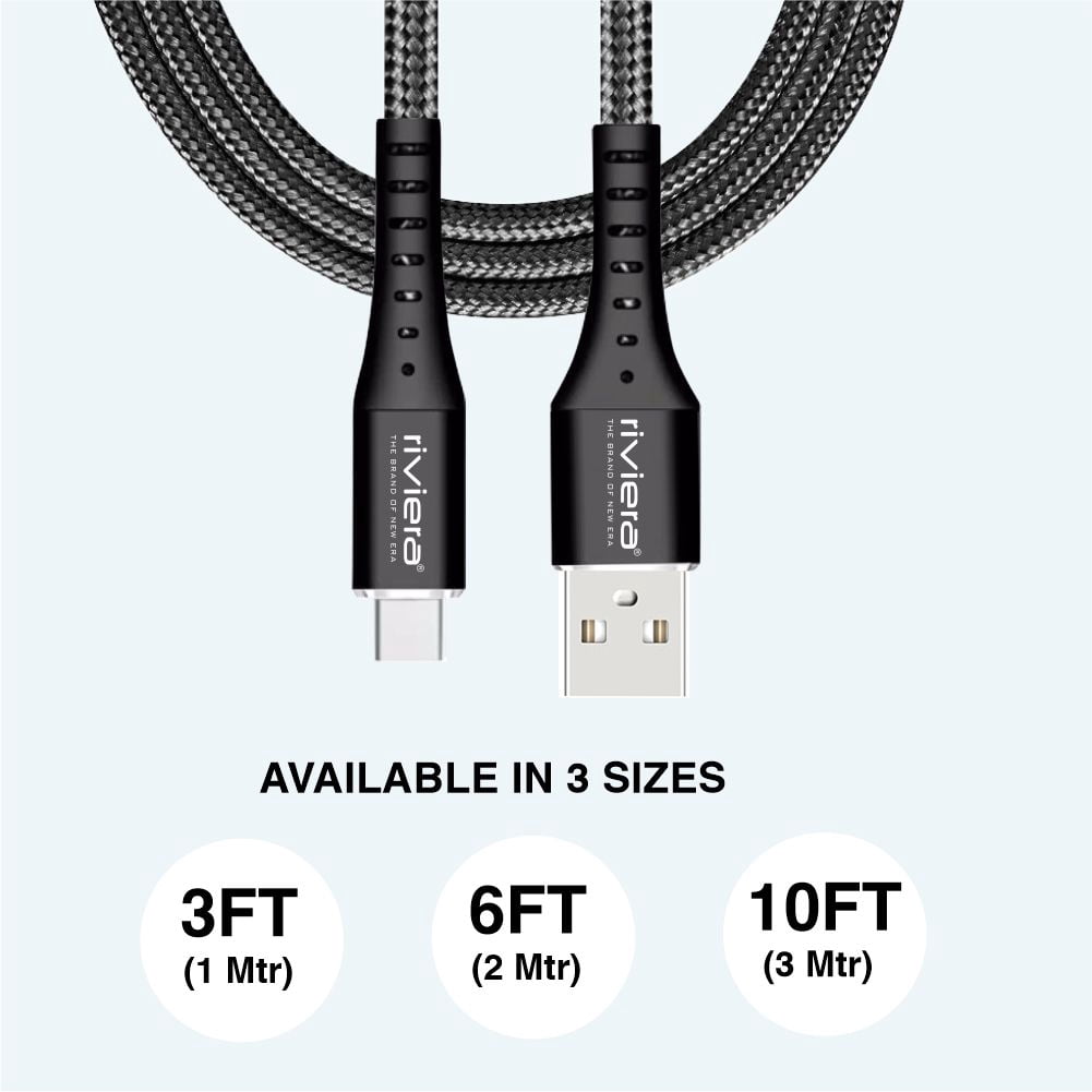 10 Feet [USB - Type C (PD) ] Fast Charging Cable - RIVIERA - BLACK ...