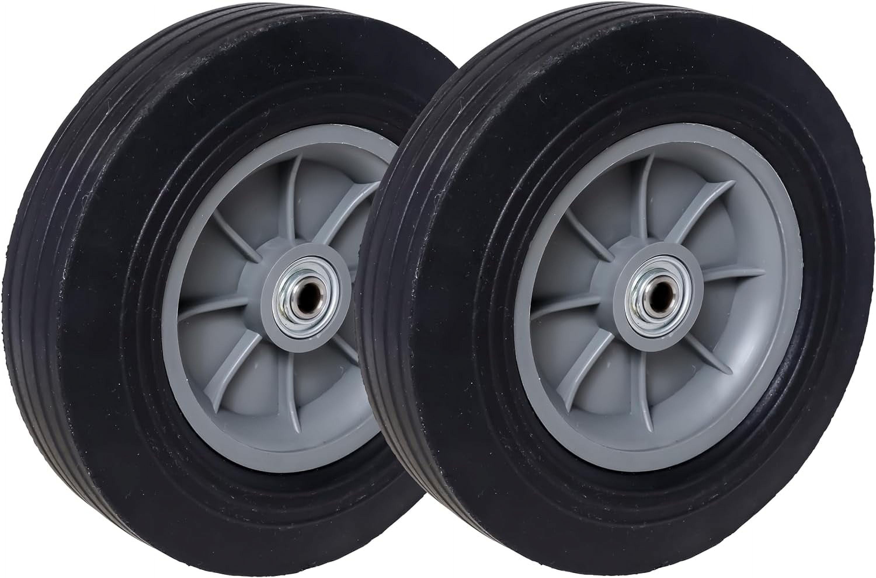 10" Flat-Free Solid Rubber Wheels – Set of 2 | 3/4" Ball Bearings for ...
