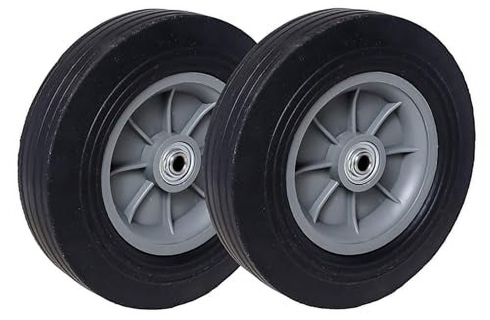 10" Flat-Free Solid Rubber Wheels – Set of 2 | 3/4" Ball Bearings for ...