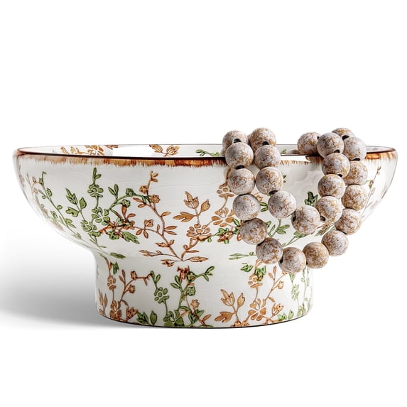 LE TAUCI, 10-Inch Vintage Floral Ceramic Decorative Bowl, Footed ...