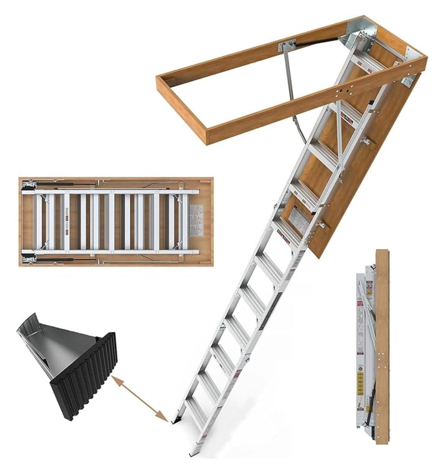 10 Foot Aluminum Attic Ladder Pull Down System for 54" W x 22.5" H ...