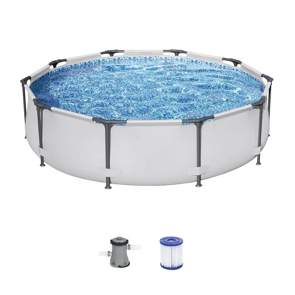 10 Foot x 30 Inch Round Metal Frame Pool, Above Ground Outdoor Swimming ...