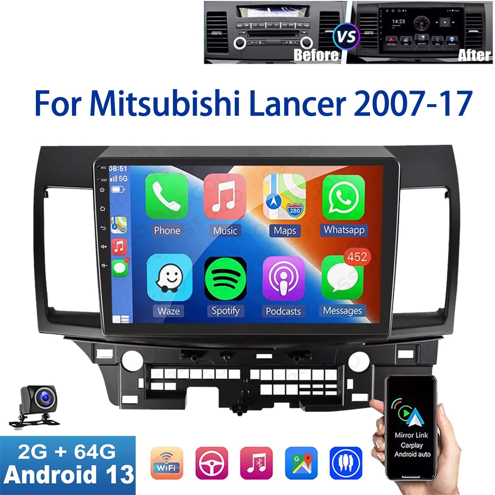 10" For Mitsubishi Lancer 08-17 Car Stereo Radio Wireless Apple Carplay ...
