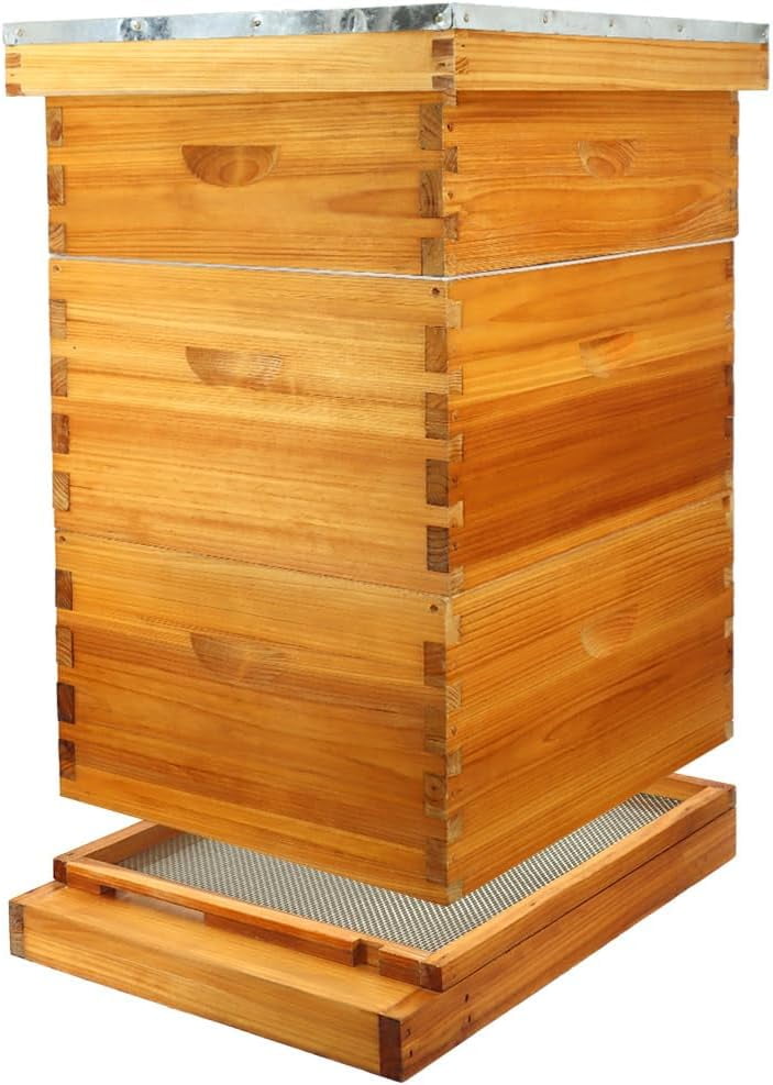 10 Frame Beehive kit with Screened Bottom Board Dipped in 100% Beeswax Beehive Boxes Starter Kit ...