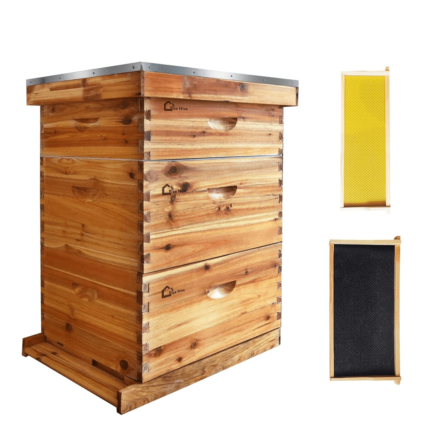 10-Frame Beeswaxed Complete Bee Hives Kit with 2 Deep Box and 1 Medium ...