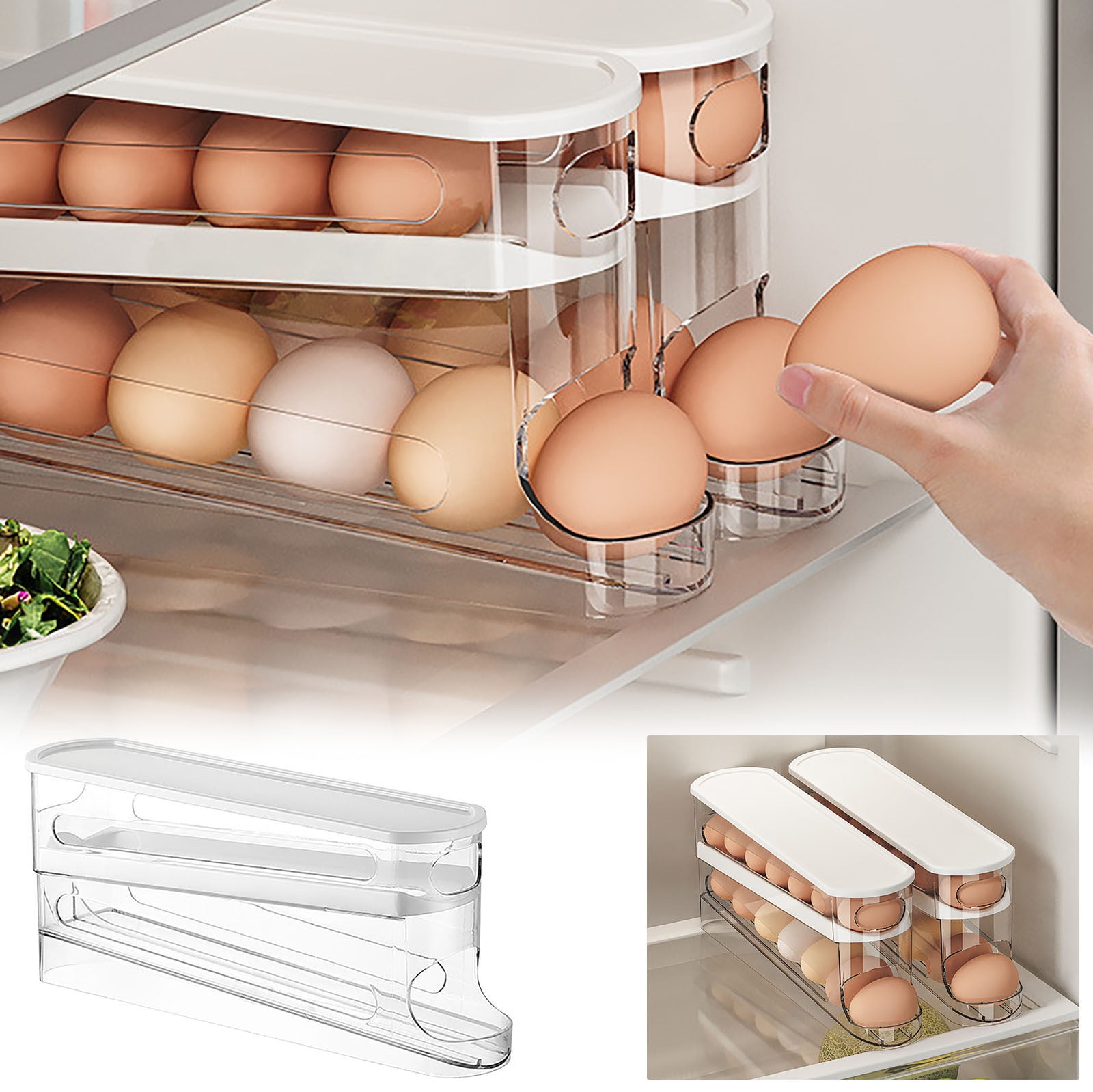 Under 10, Fridge Egg Organizer,2-Tier Rolling Egg Dispenser,Space ...