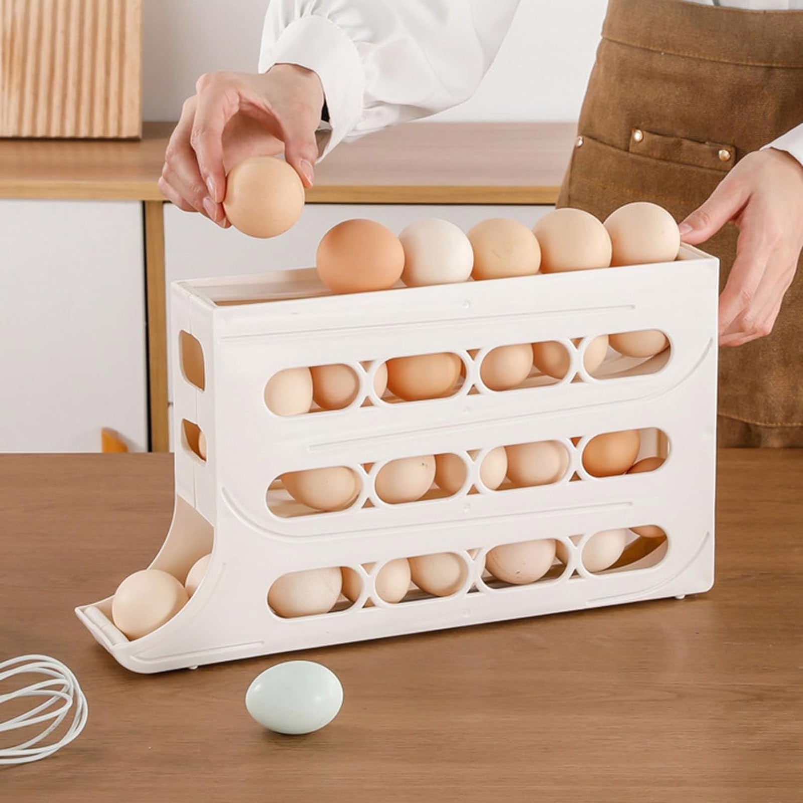 Under 10, Fridge Eggs Organizer, Auto Rolling Eggs Rack, 30 Capacity, Space-Saving Dispenser ...
