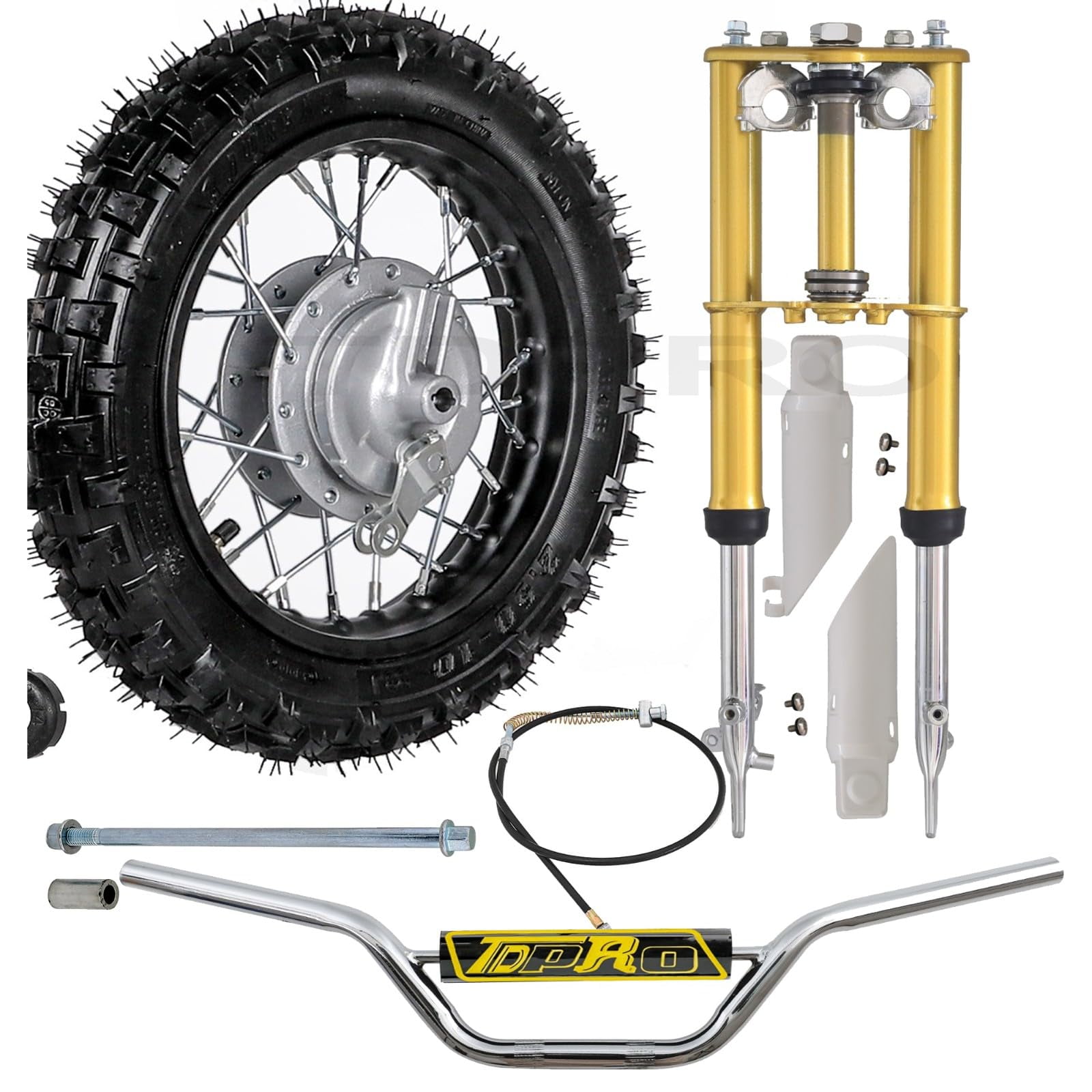 10" Front Wheel 2.50-10 Tire Rim + Front Forks Shock + 7/8" Handlebars ...