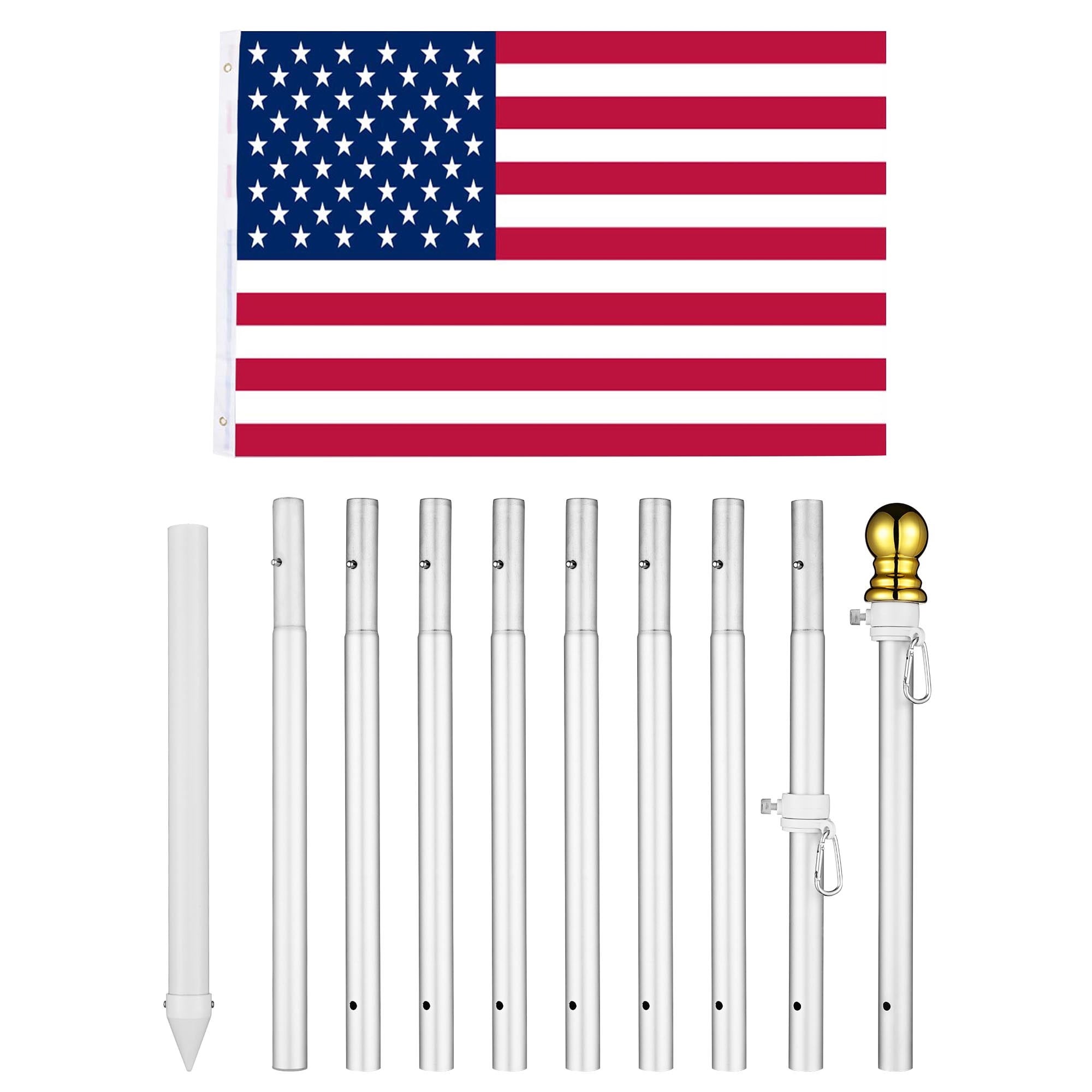 Yescom Bravery 10Ft Flag Pole Kit Aluminum Outside Inground Yard Garden ...