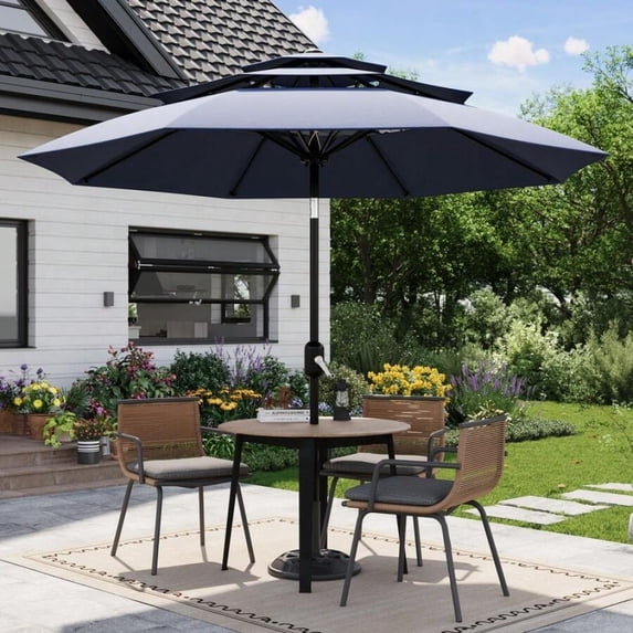 10 Ft Blue Triple Layer Patio Umbrella With Crank And Tilt 8 Ribs ...