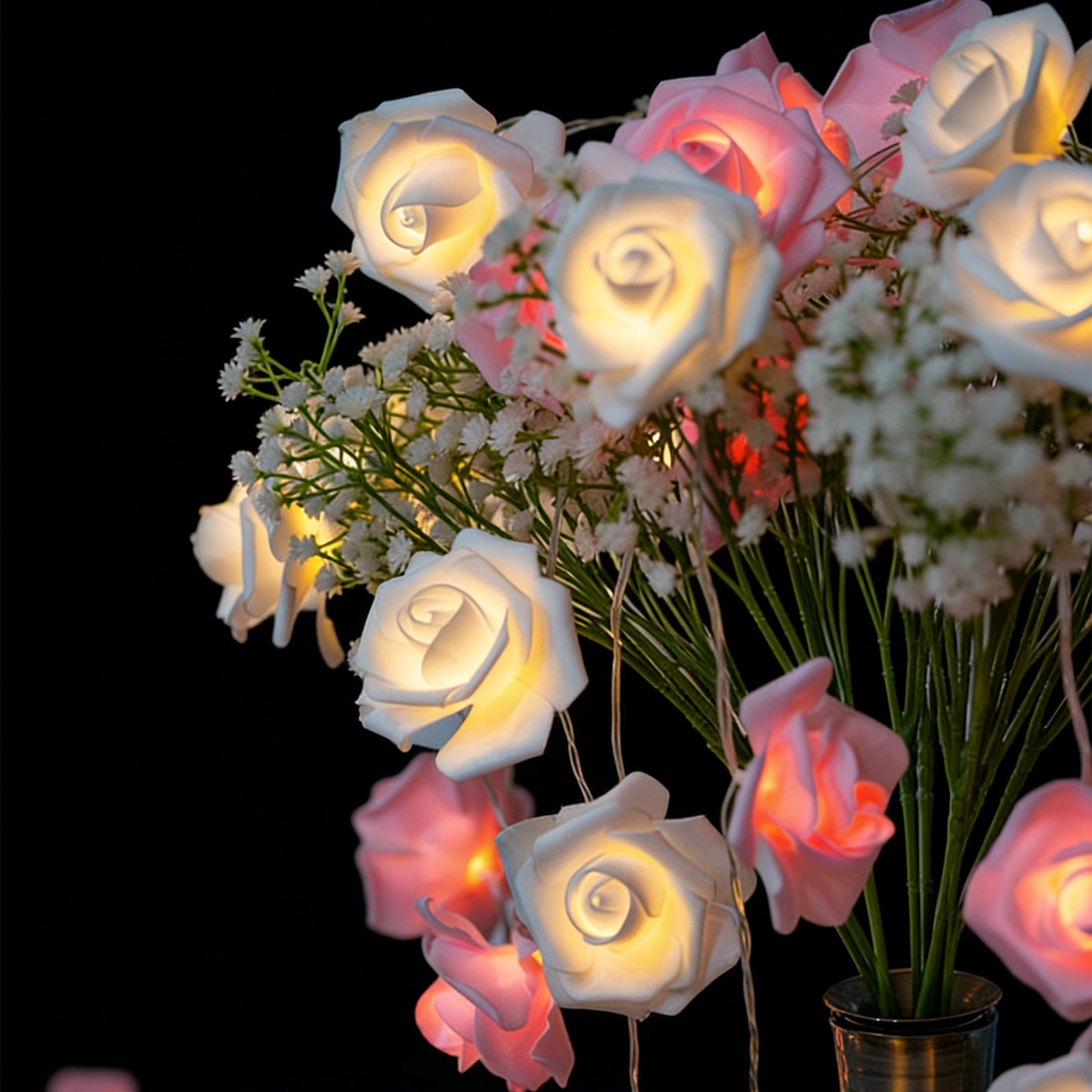 10 Ft LED Light String with 20 LEDs White and Pink Rose Flowers for ...