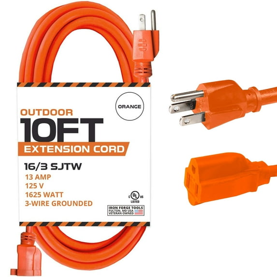 10 Ft Orange Extension Cord - 16/3 SJTW Heavy Duty Outdoor Extension ...