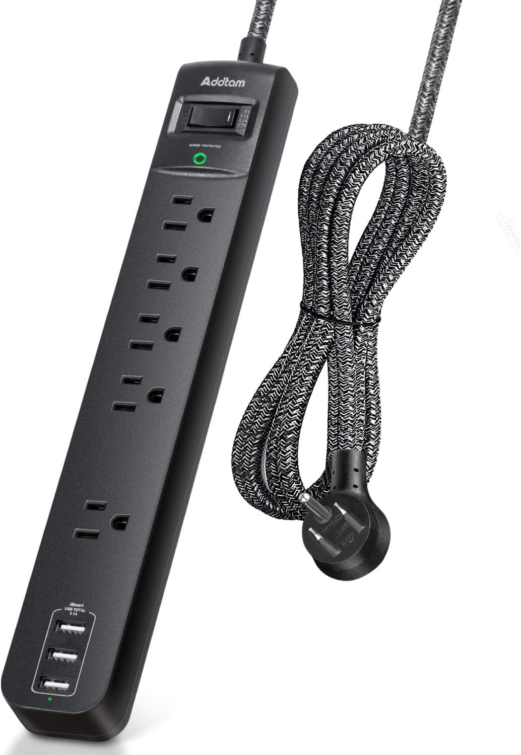 10 Ft Power Strip Surge Protector- 5 Outlets 3 USB Ports, Flat Plug ...