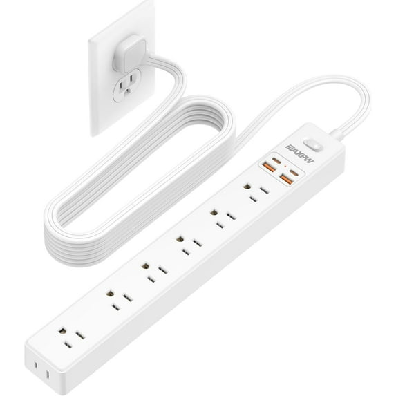 10 Ft Power Strip Surge Protector - 7 Outlets 4 USB Ports (2 USB C ...