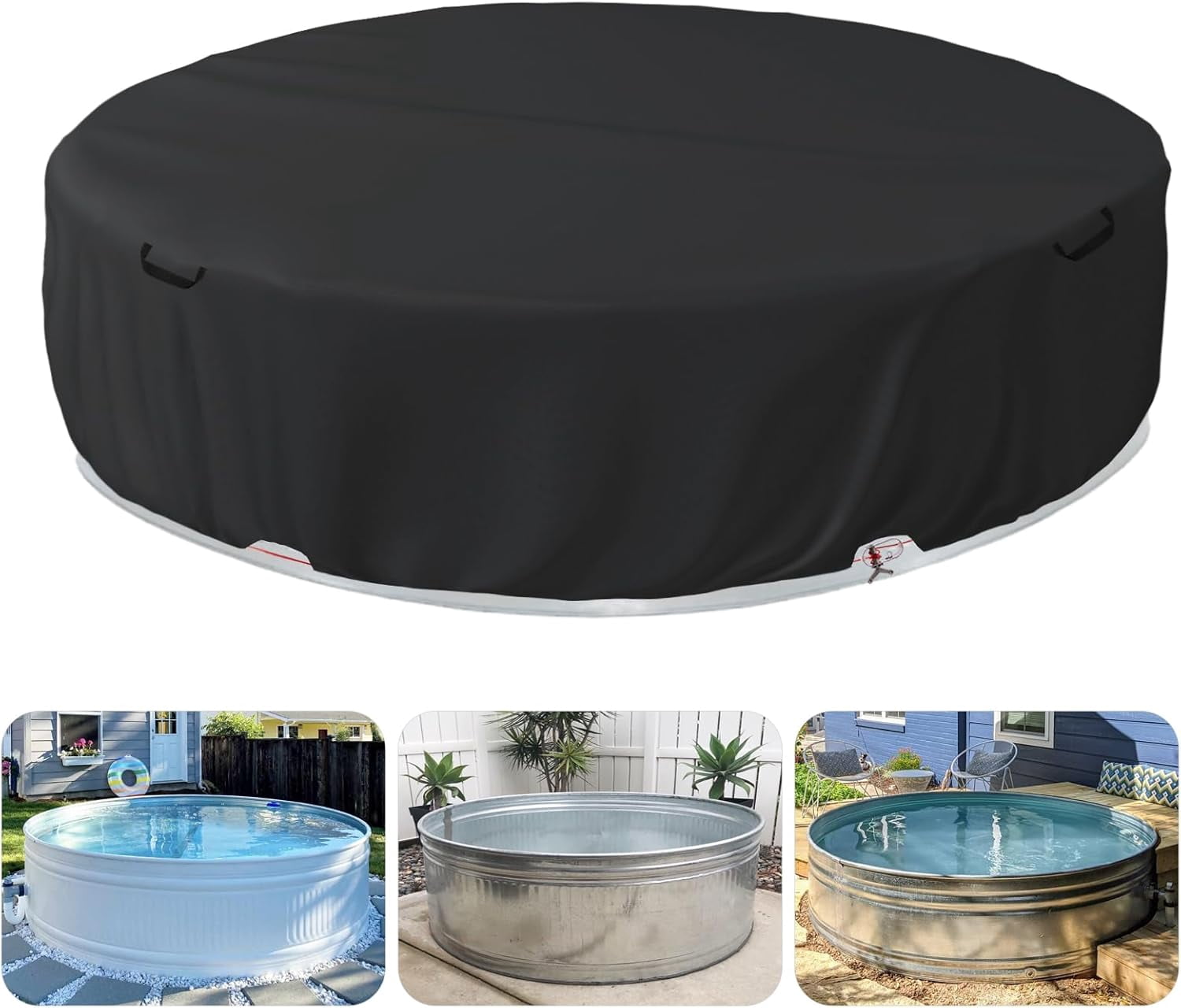 10 Ft Steel Round Stock Tank Pool Cover - Upgraded to Full Coverage ...