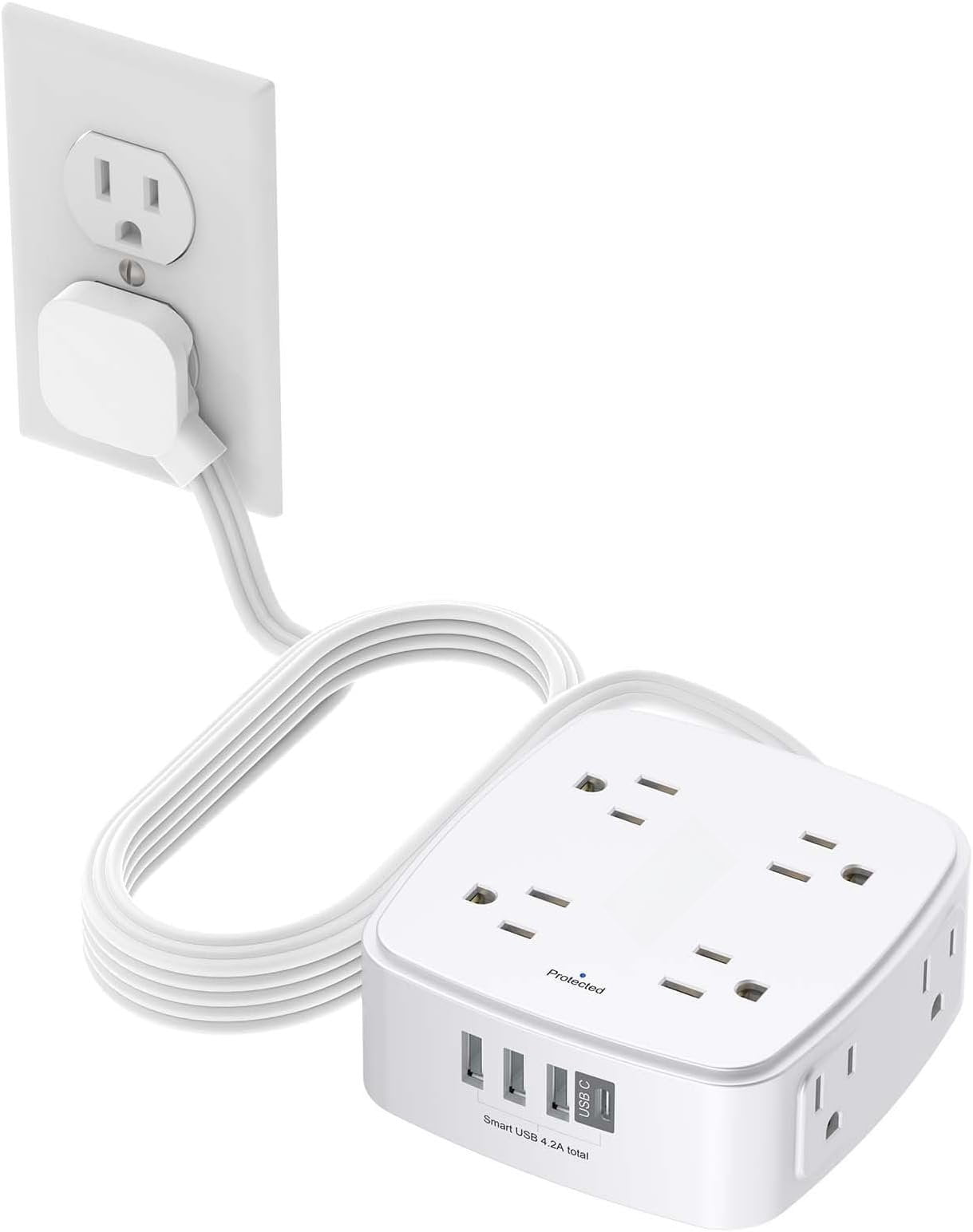10 Ft Surge Protector Power Strip - 8 Widely Outlets with 4 Ports, 3 ...
