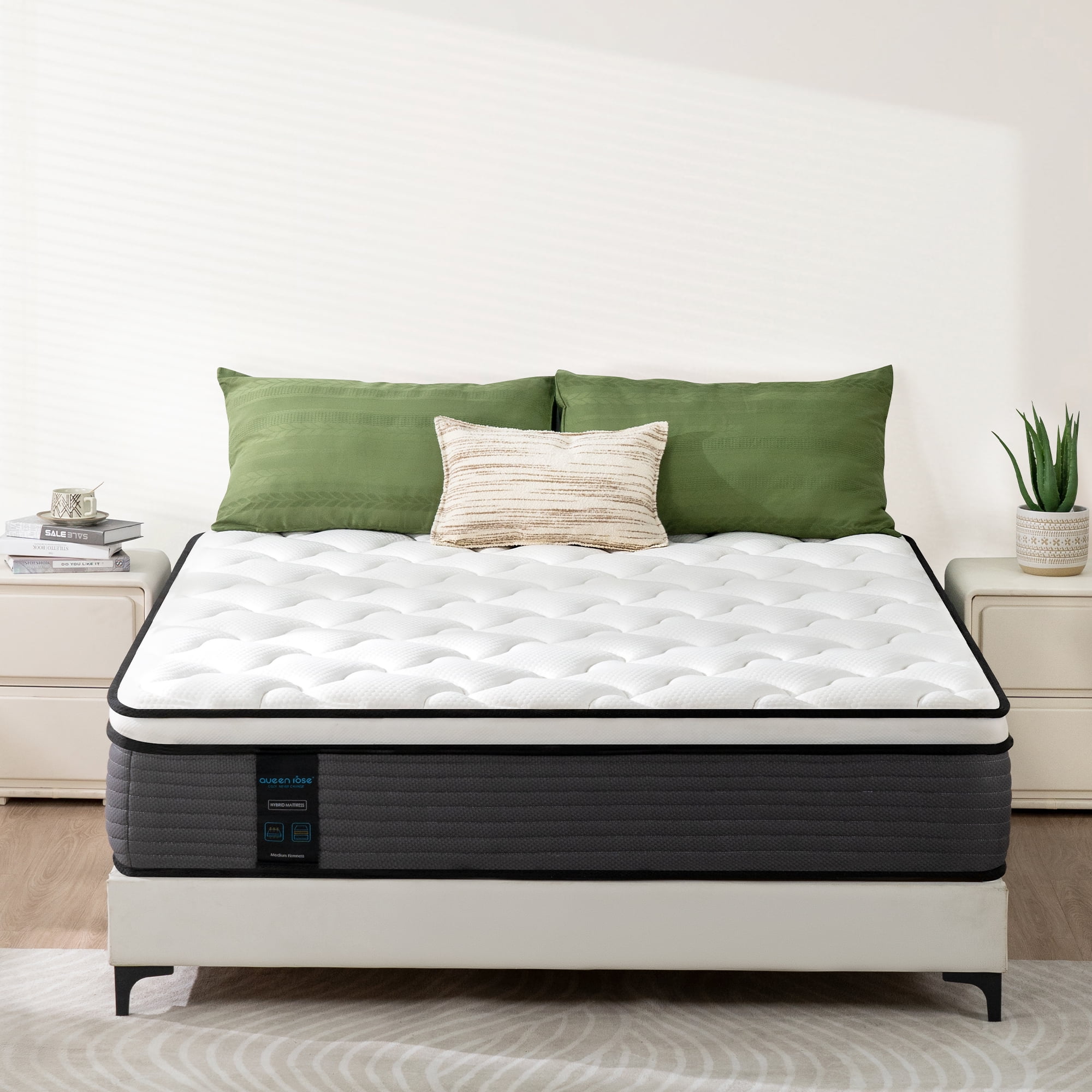 10'' Full Size Mattress, QUEEN ROSE Hybrid Firm Mattress in a Box with ...