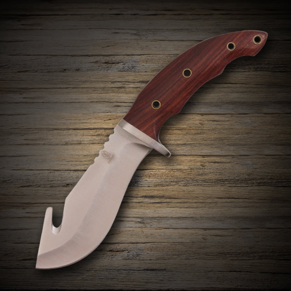 10" Full Tang Hunting Gut Hook Fixed Blade Survival Knife Wood Handle ...