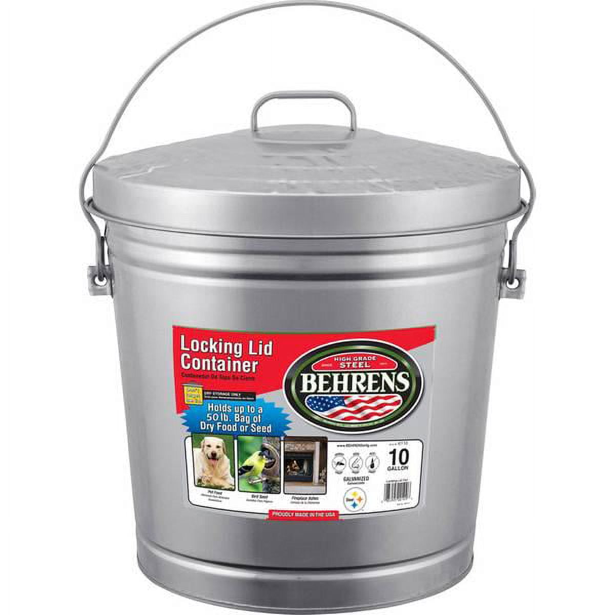 Behrens 10 Gal Galvanized Locking Lid Container, Holds 50 lbs - Walmart.com