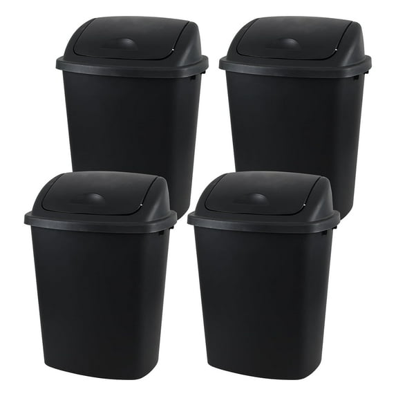 10 Gallon / 40 L Swing Lid Kitchen Trash Can, 4-Pack, Office, College ...