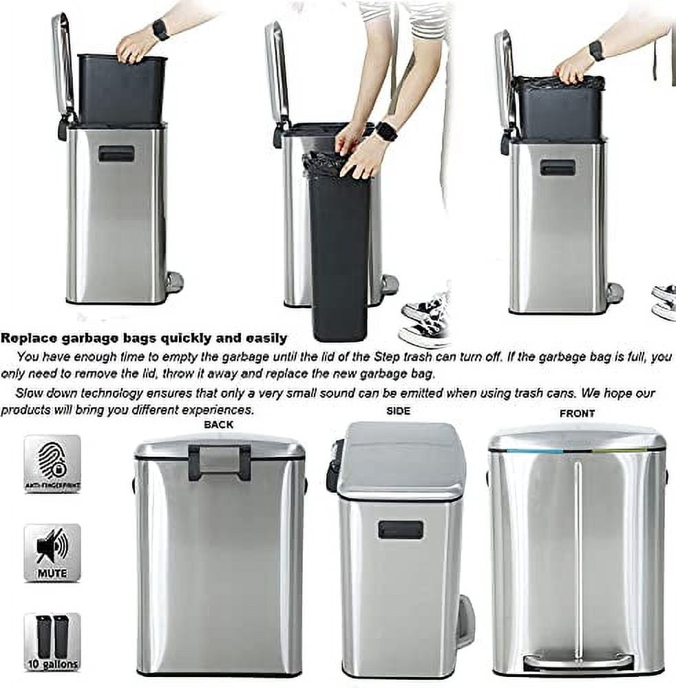 10 Gallon 40L Trash Can with Lid 2 Removable Liner Bucket Area for ...
