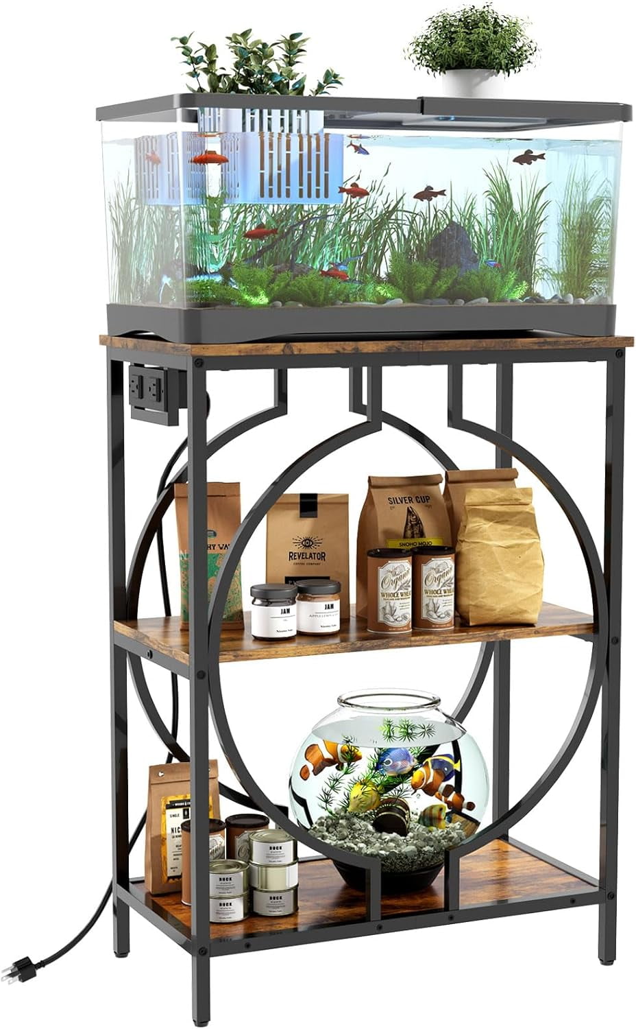 10 Gallon Aquarium Stand with Power Outlet, 3 Tier Heavy Duty Metal ...