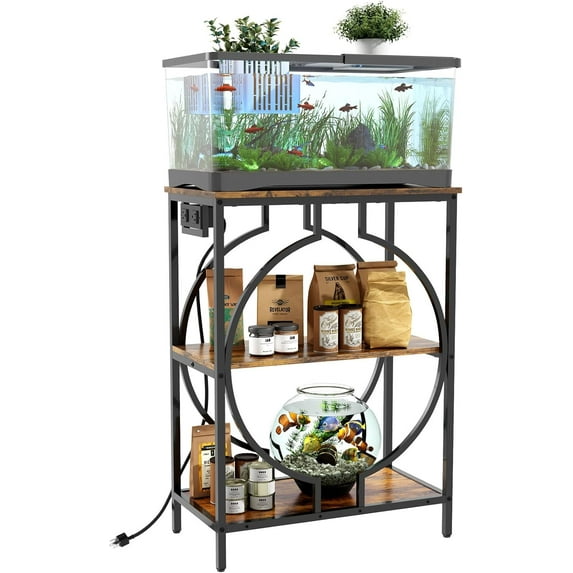 10 Gallon Aquarium Stand with Power Outlet, 3 Tier Heavy Duty Metal ...