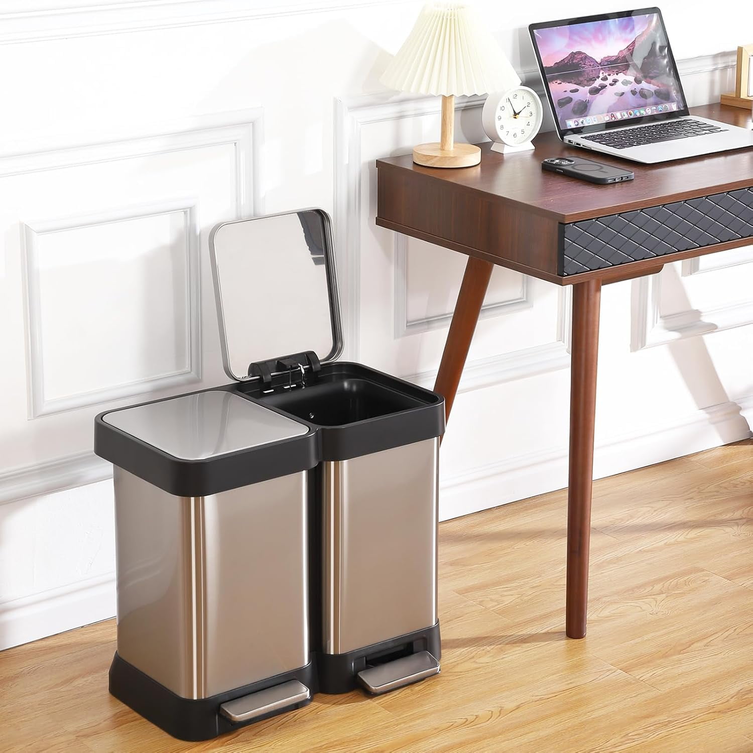 10 Gallon Dual Trash and Recycling Bin, Fingerprint Proof Stainless ...