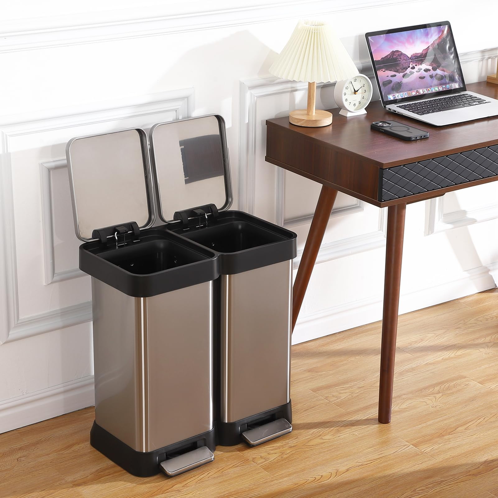 10 Gallon Dual Trash and Recycling Bin, Fingerprint Proof Stainless ...