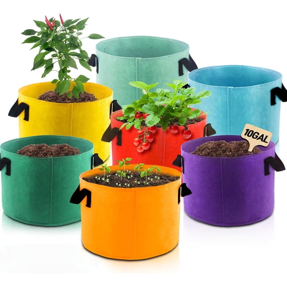 10-Gallon Fabric Grow Bags (7 Pack of Mix Colors) with Handles for ...