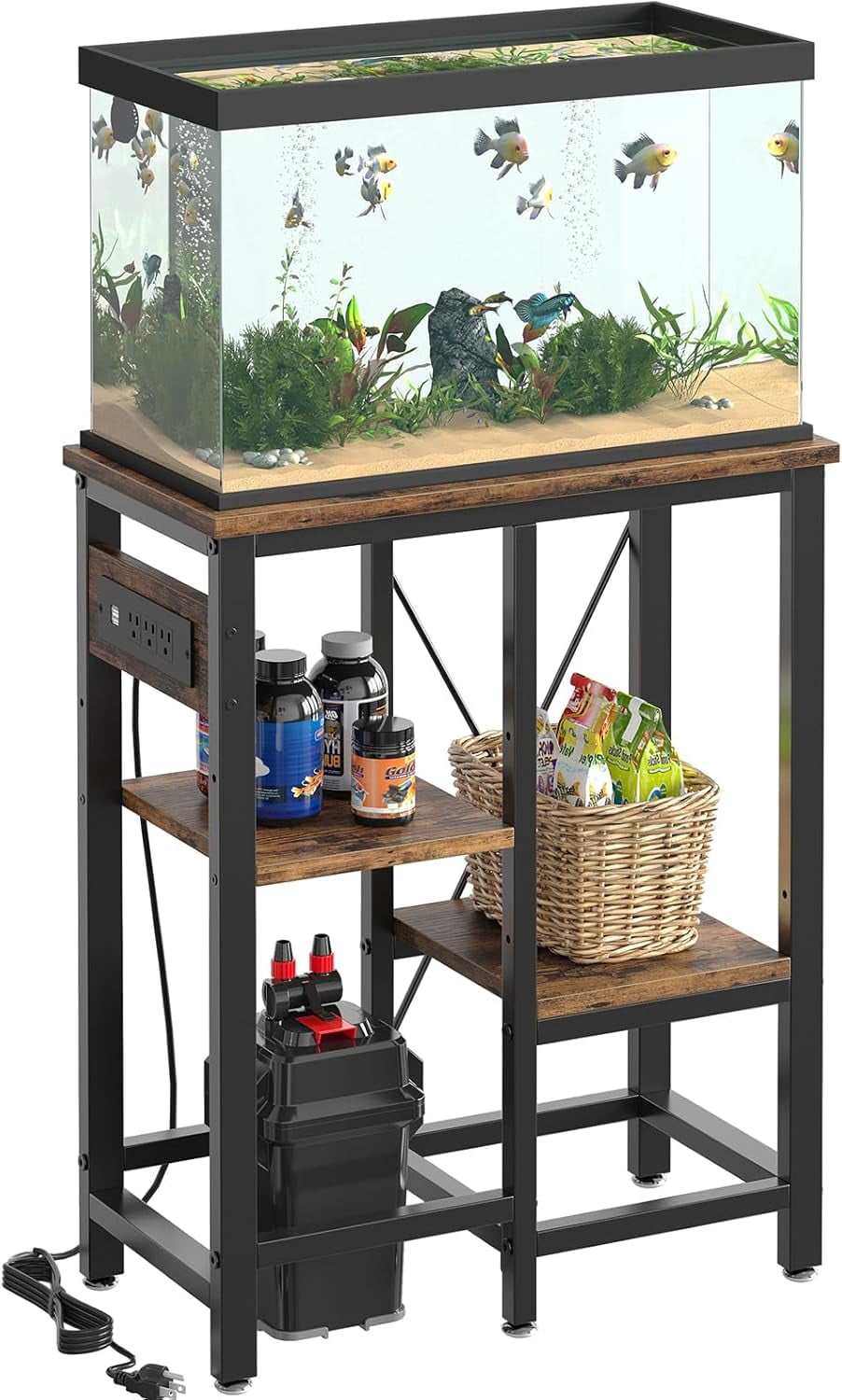 10 Gallon Fish Tank Stand with Power Outlet, 20.3x10.6 Metal Aquarium ...
