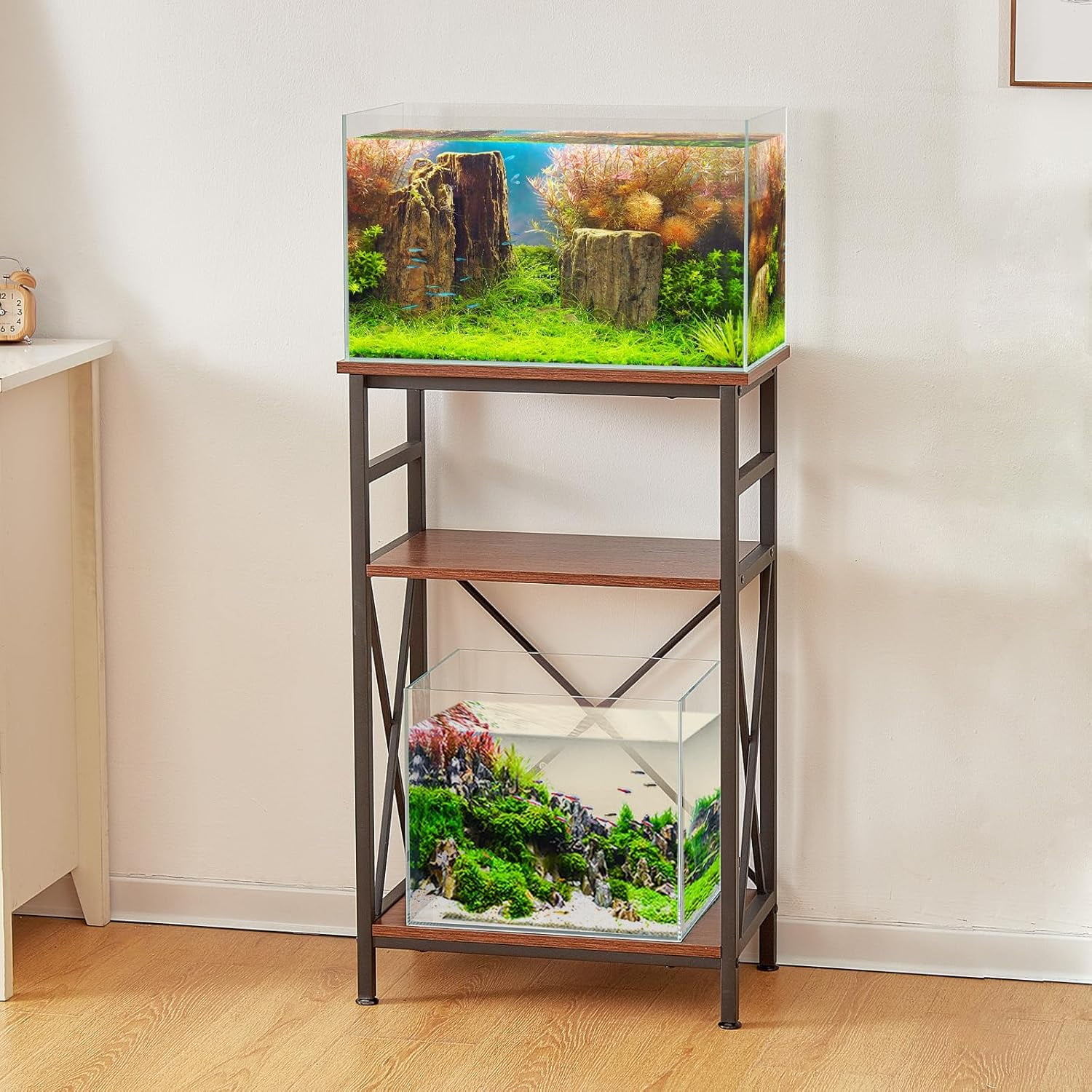 10 Gallon Fish Tank Stand with Shelf, Double Aquarium Stand for 10&5 ...