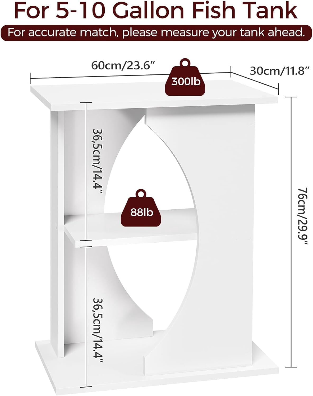 10 Gallon Fish Tank Stand, Wooden Aquarium Stand with 3-Tier Storage ...