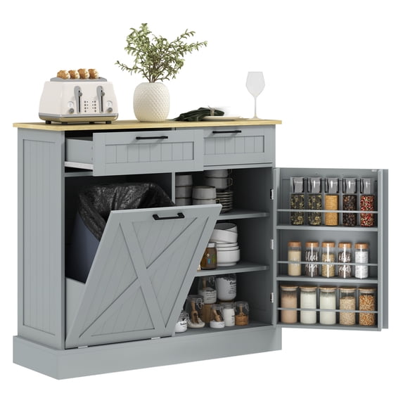 10 Gallon Kitchen Trash Cabinet, Farmhouse Tilt Out Trash Can Cabinet ...