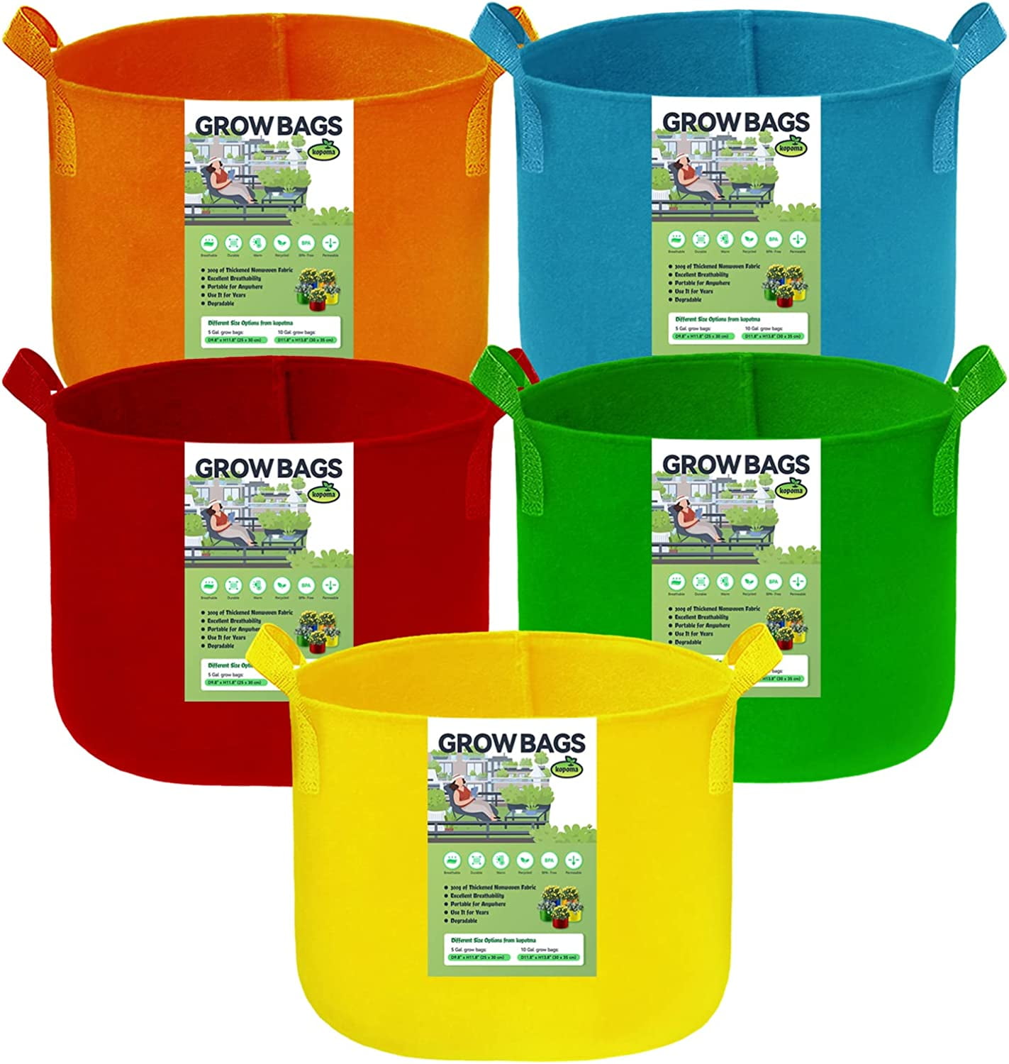 10 Gallon Multicolor Grow Bags, Non-Woven Fabric Pots Garden Plant ...