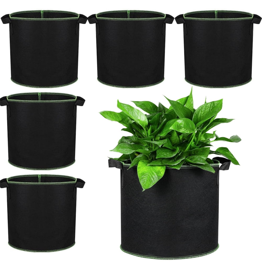 10 Gallon Non-Woven Fabric Planting Pot,6 Pcs Black Planters ...