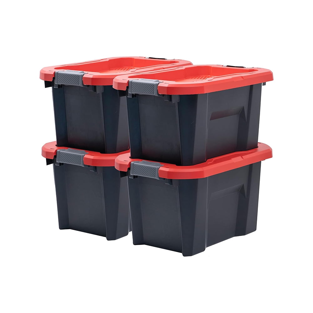 10-Gallon 4 Pack High Quality Storage Bin with Dual Latching Lid and ...