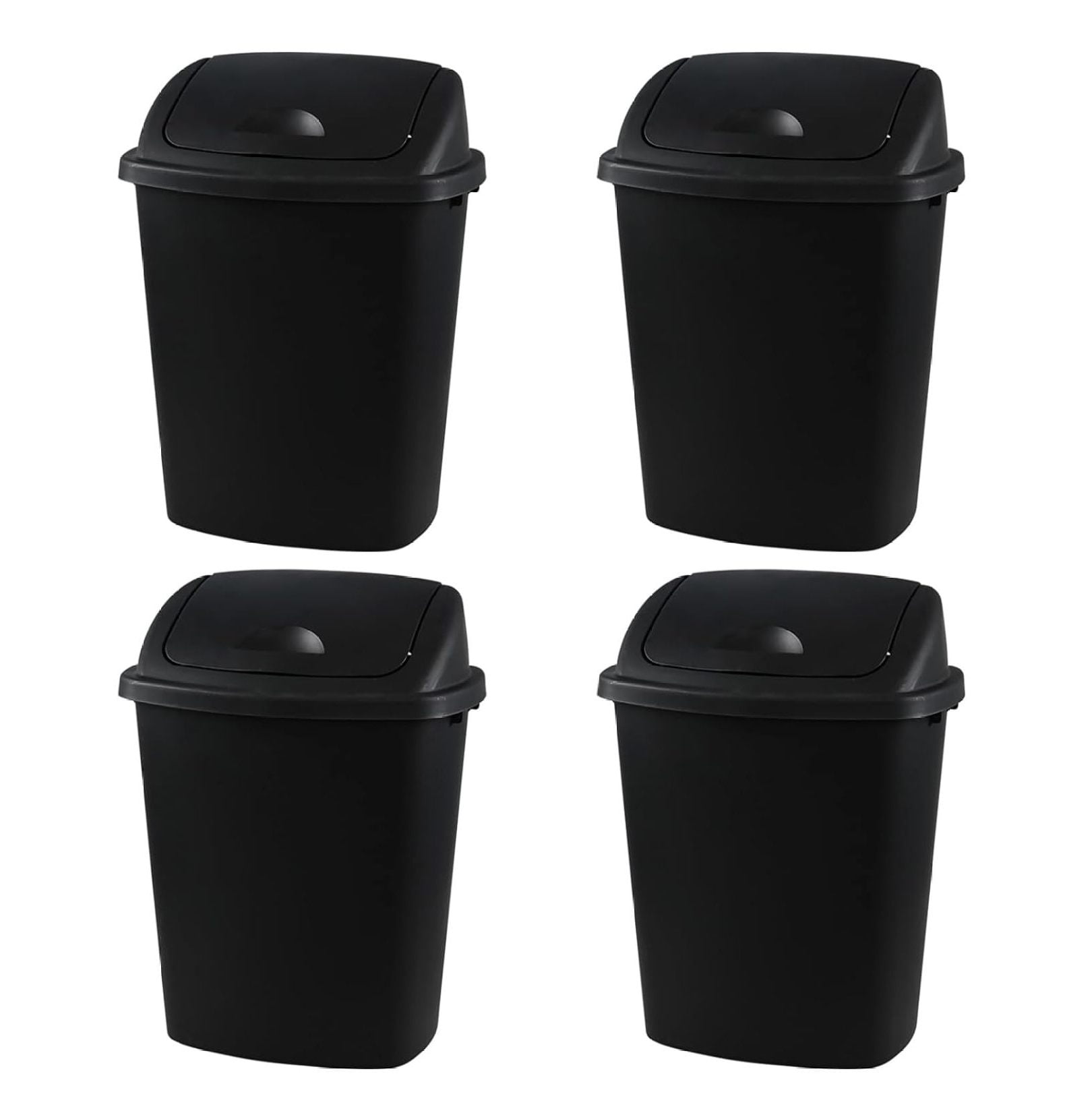 10 Gallon Tall Kitchen Trash Can, Set of 4 Black Plastic Garbage Can ...
