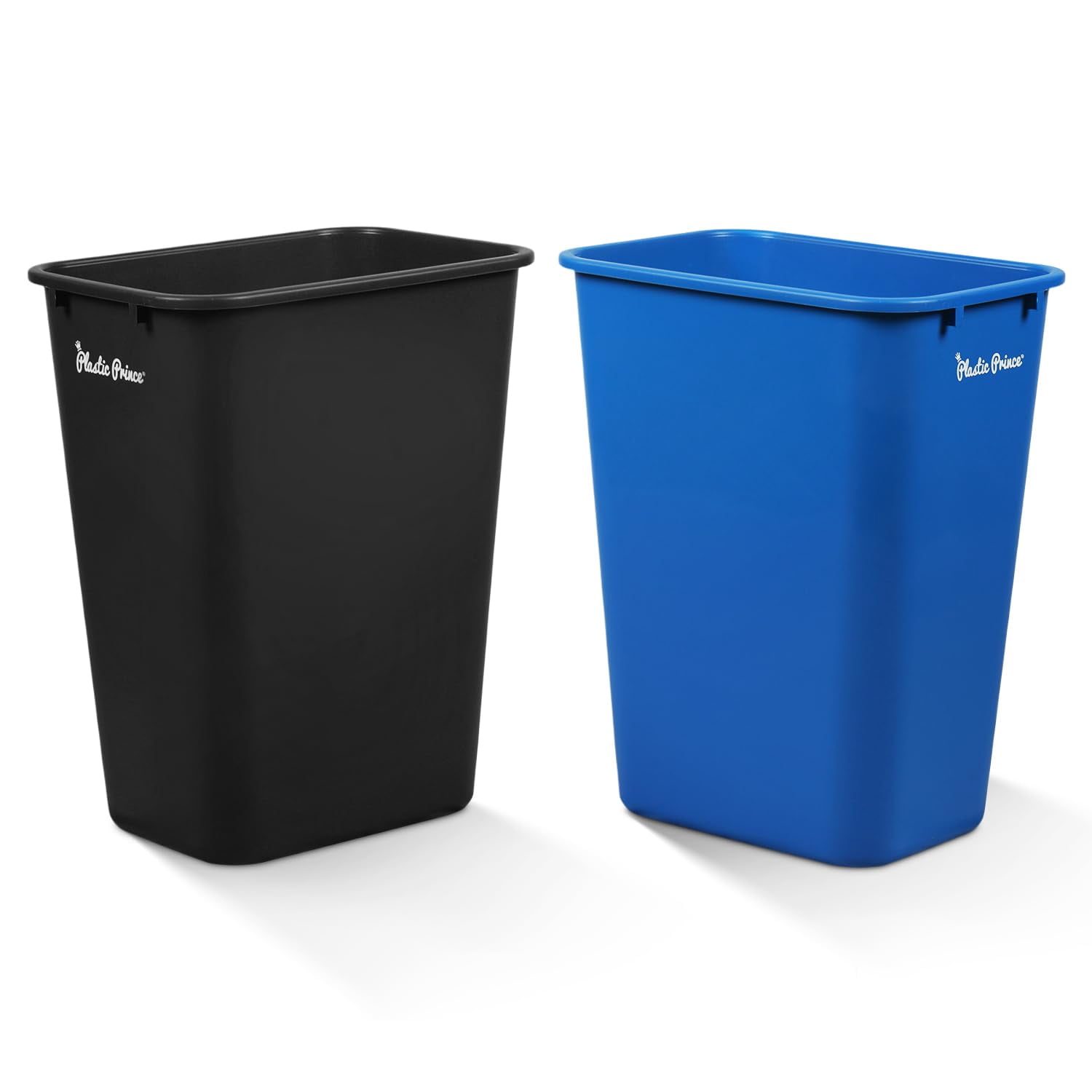 10 Gallon Trash Can Set of 2, Blue and Black Plastic Waste Bin for ...