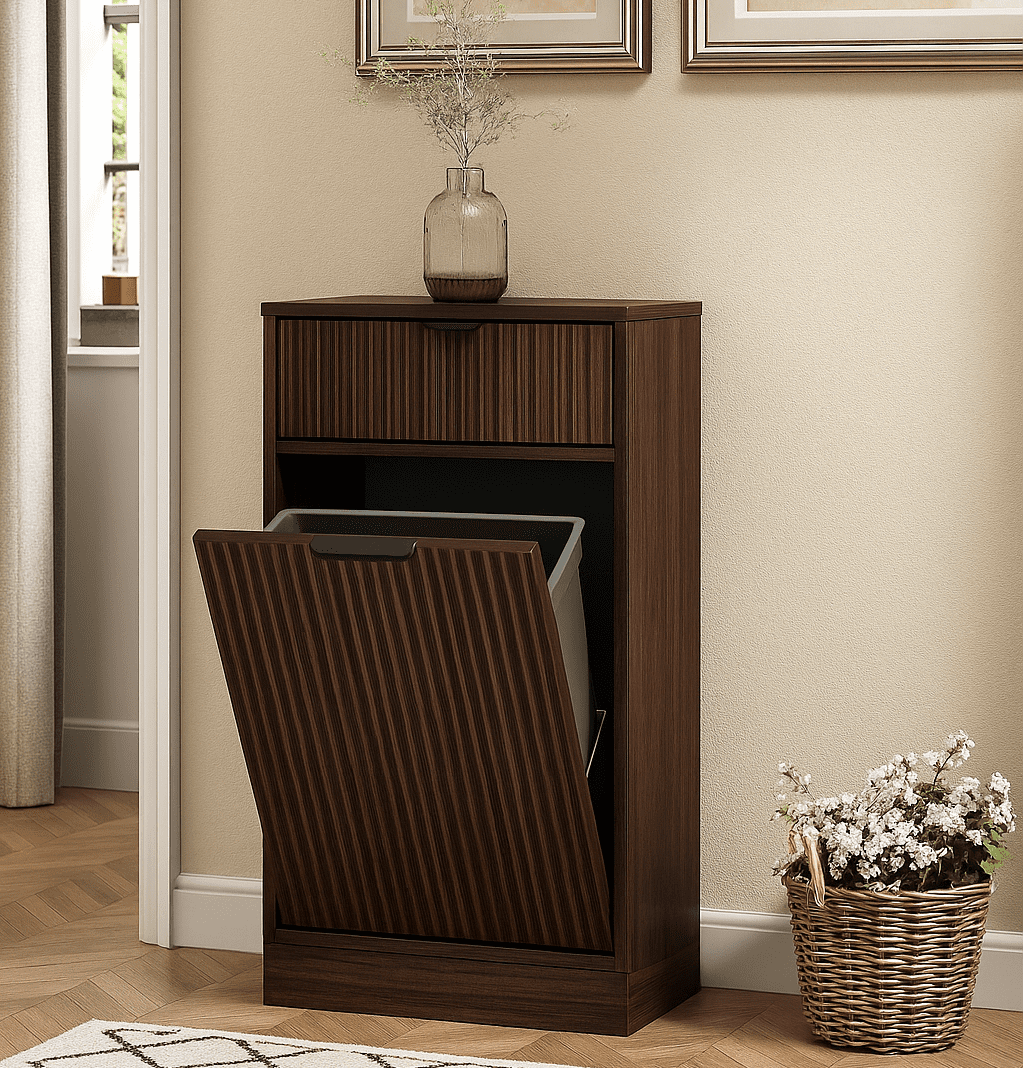 10-Gallon Woodgrain Tilt-Out Trash Can Cabinet Wooden Garbage Recycling ...