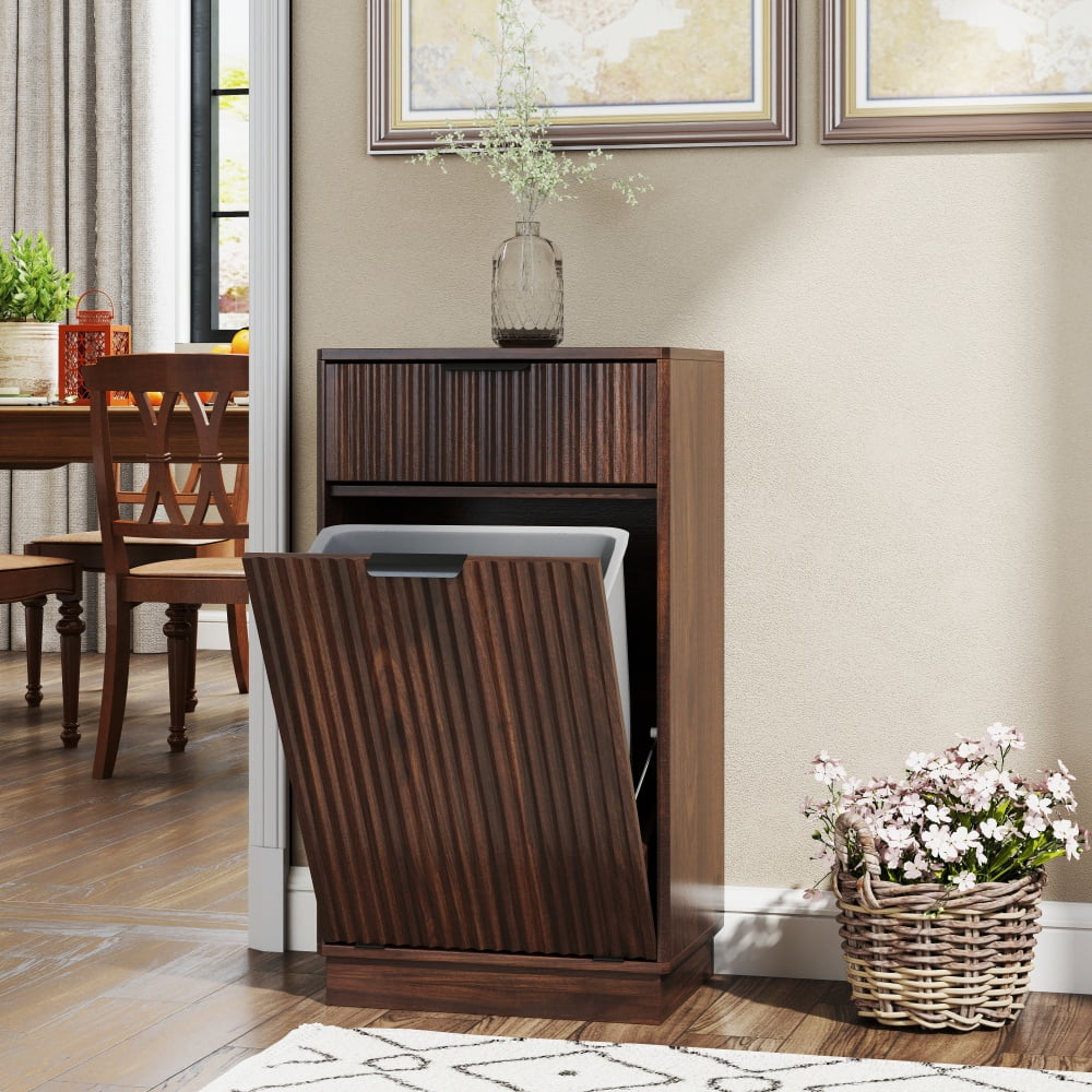 10-Gallon Woodgrain Tilt-Out Trash Can Cabinet Wooden Garbage Recycling ...