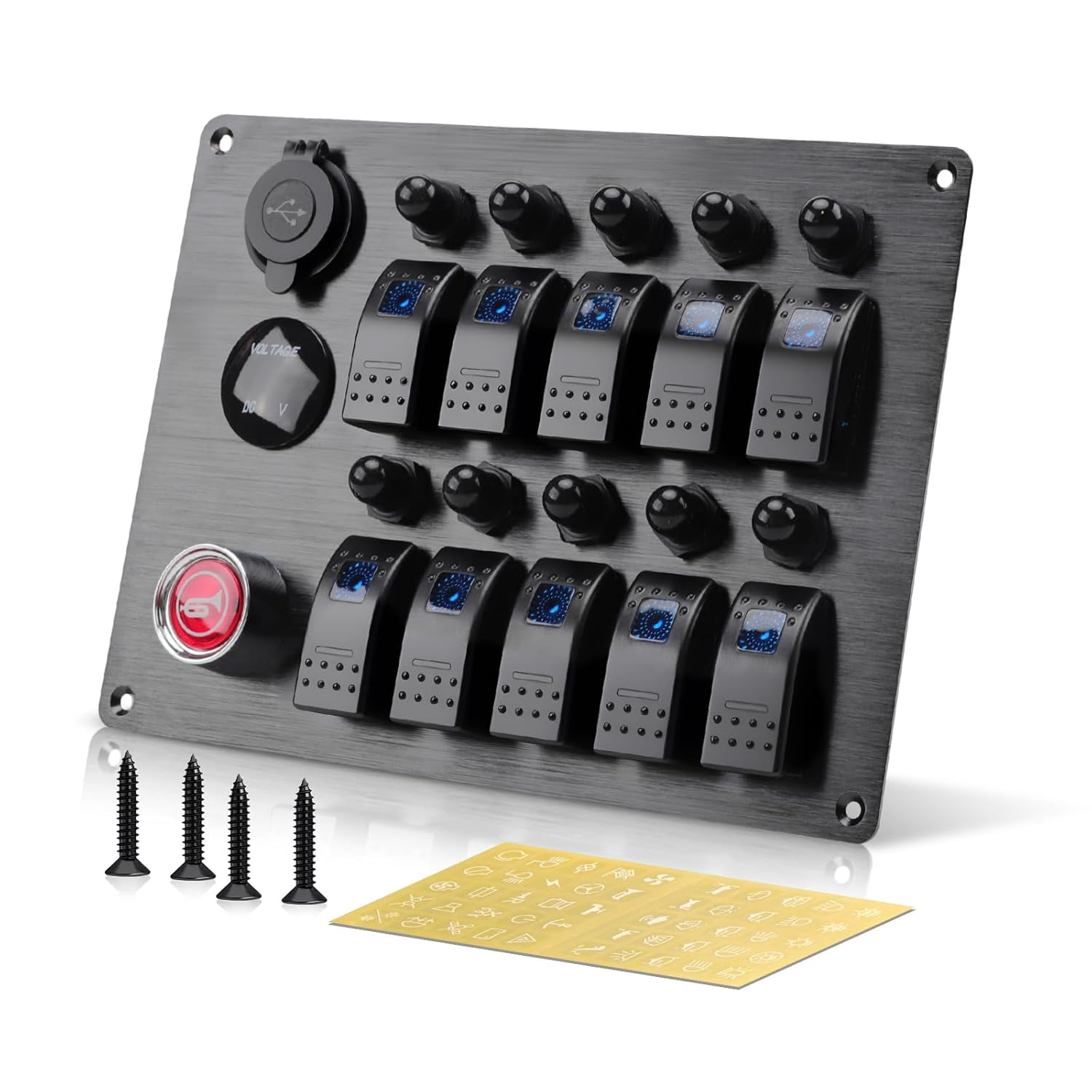 10 Gang Marine Rocker Switch Panel, Boat Toggle Switches Panel with LED ...